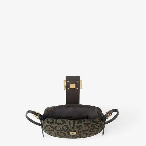 Fendi Croissant Bag Brown And Black Jaguar Motif Jacquard Fabric Bag